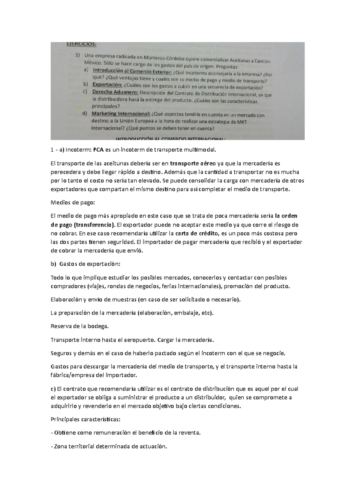 EFIP-Actividad 5 Aceitunas Resuelto - 1 - a) Incoterm: FCA es un ...