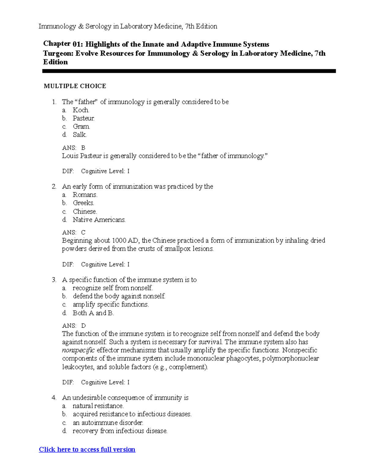 Test Bank for Immunology and Serology in Laboratory Medicine 7th ...
