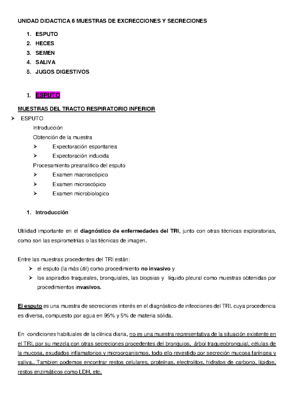 Muestras DE Excreciones Y Secreciones - UNIDAD DIDACTICA 6 MUESTRAS DE ...