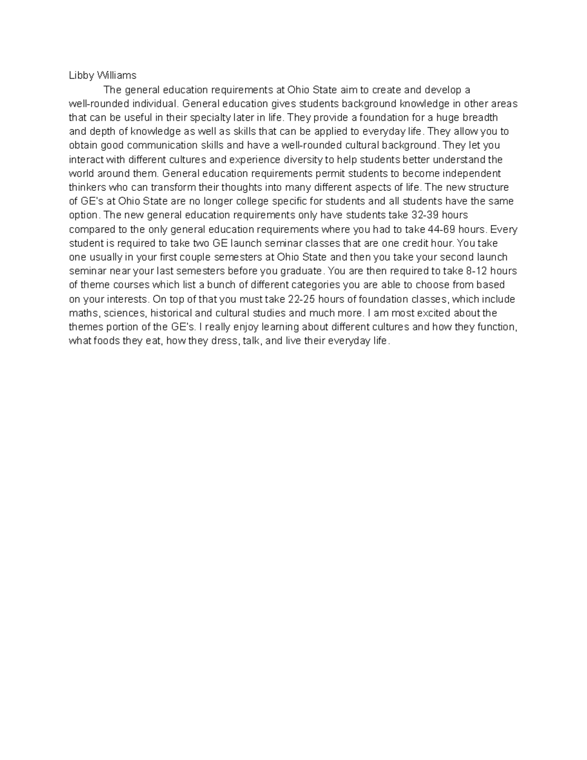 Structure and purpose of GE - Libby Williams The general education ...