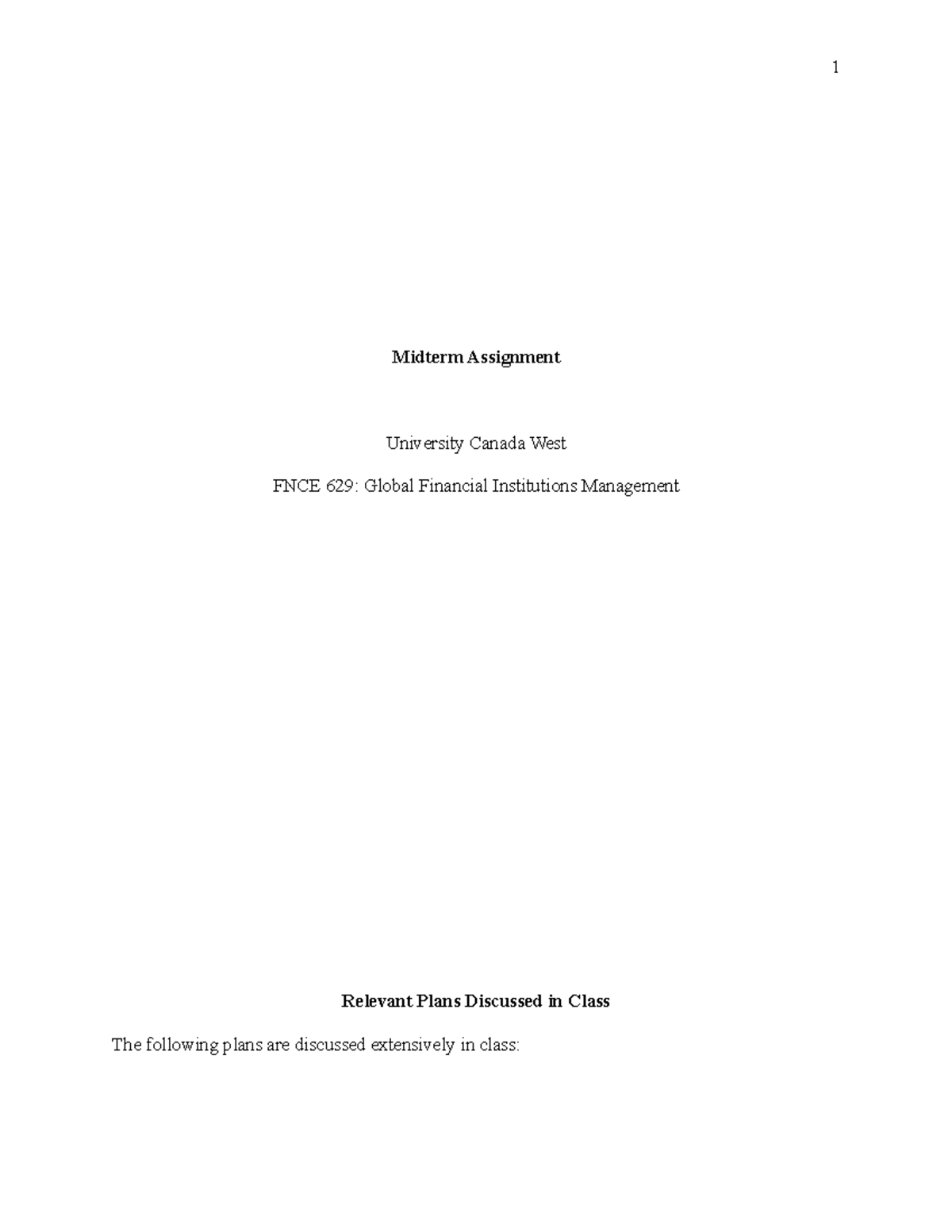 Midterm Assignment - Midterm Assignment University Canada West FNCE 629 ...
