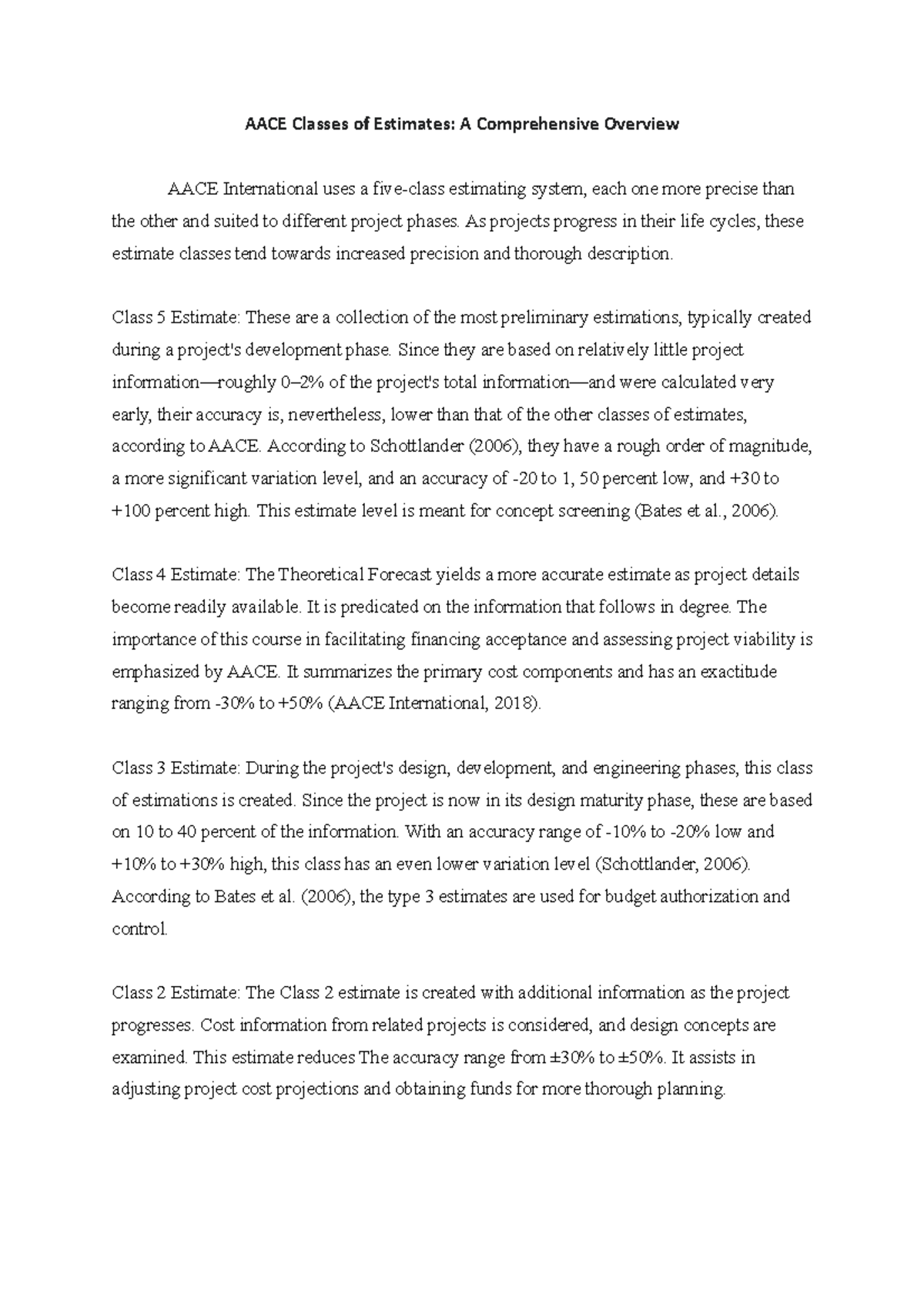 DIsscussion AACE Classes of Estimates - AACE Classes of Estimates: A ...