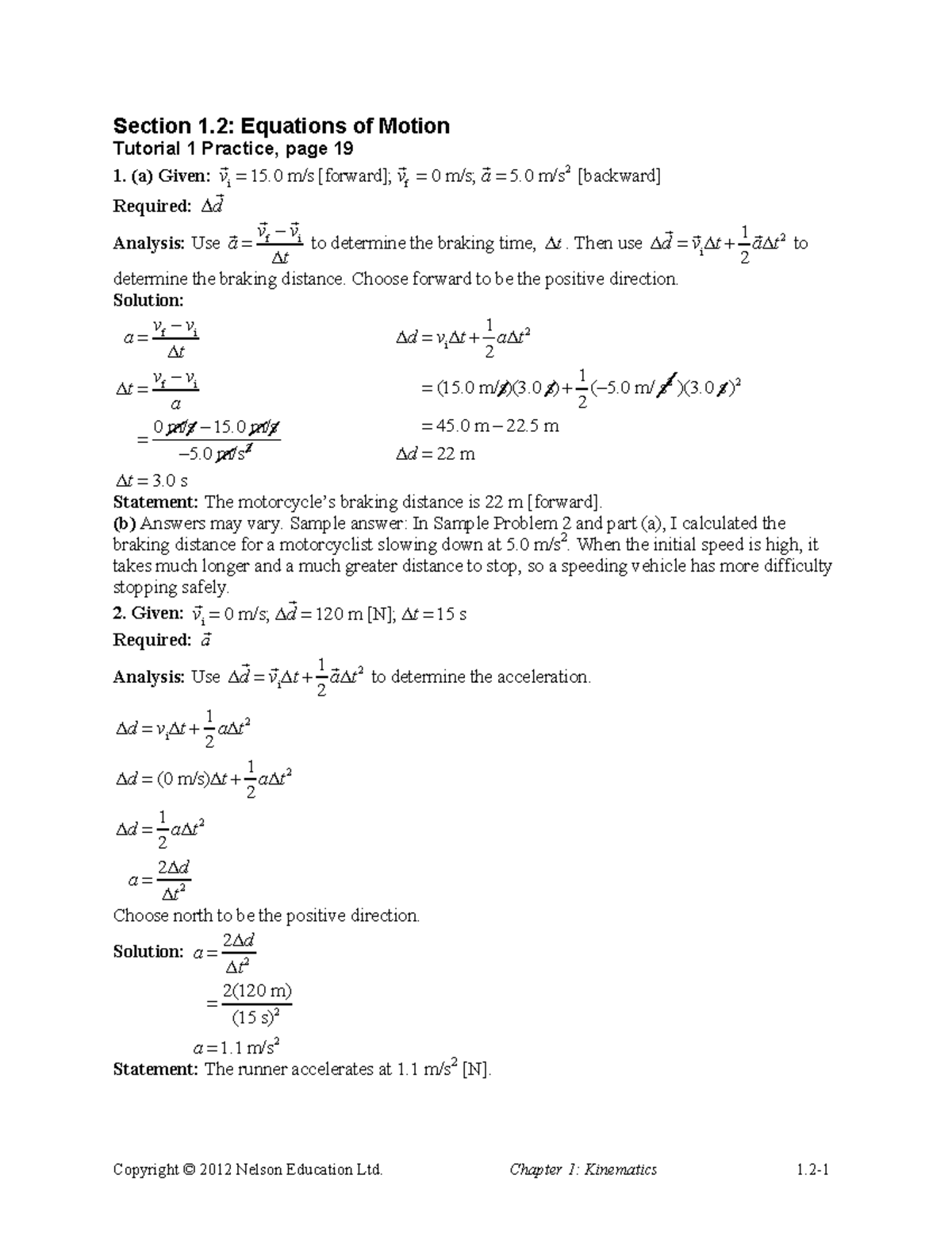 Phys12 Section 1 2 - Helpful physics answrs - Section 1: Equations of ...