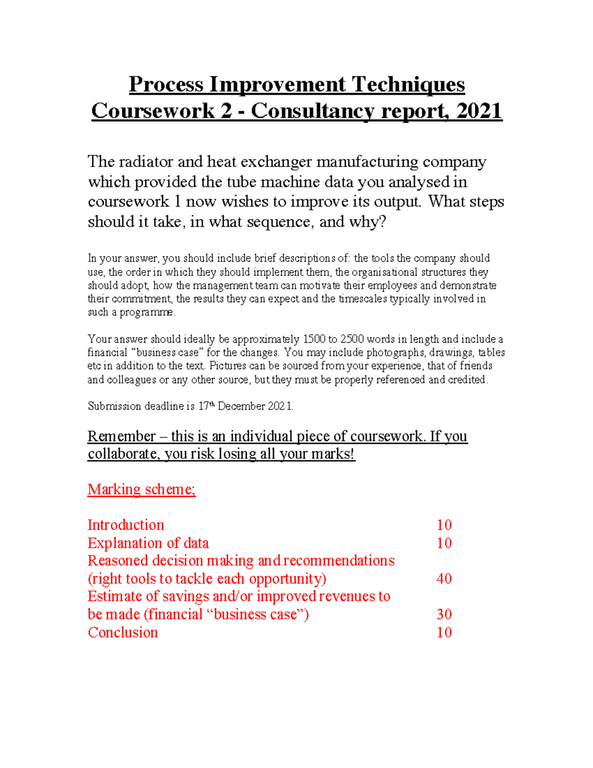 Coursework 2 Project proposal specification 2021 - Process Improvement ...