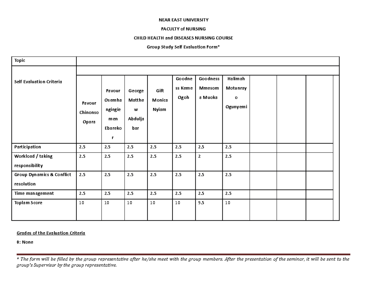 Group study self evaluation form for students - NEAR EAST UNIVERSITY ...
