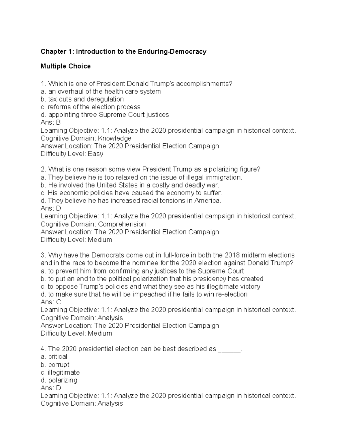 Democracy 6e TB01 - kjhgtyuij - Chapter 1: Introduction to the Enduring ...