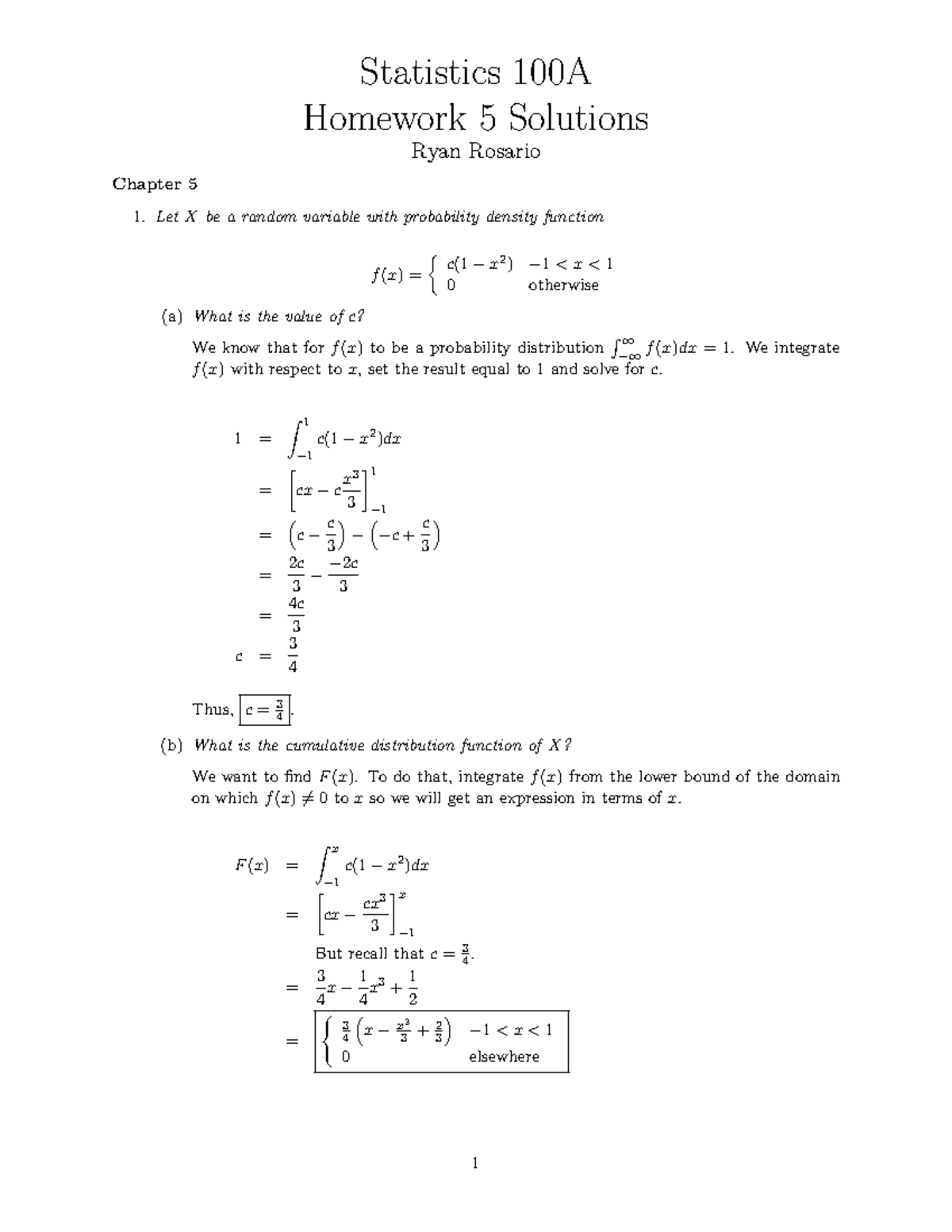 Stat pdf practice - Statistics 100A Homework 5 Solutions Ryan Rosario ...