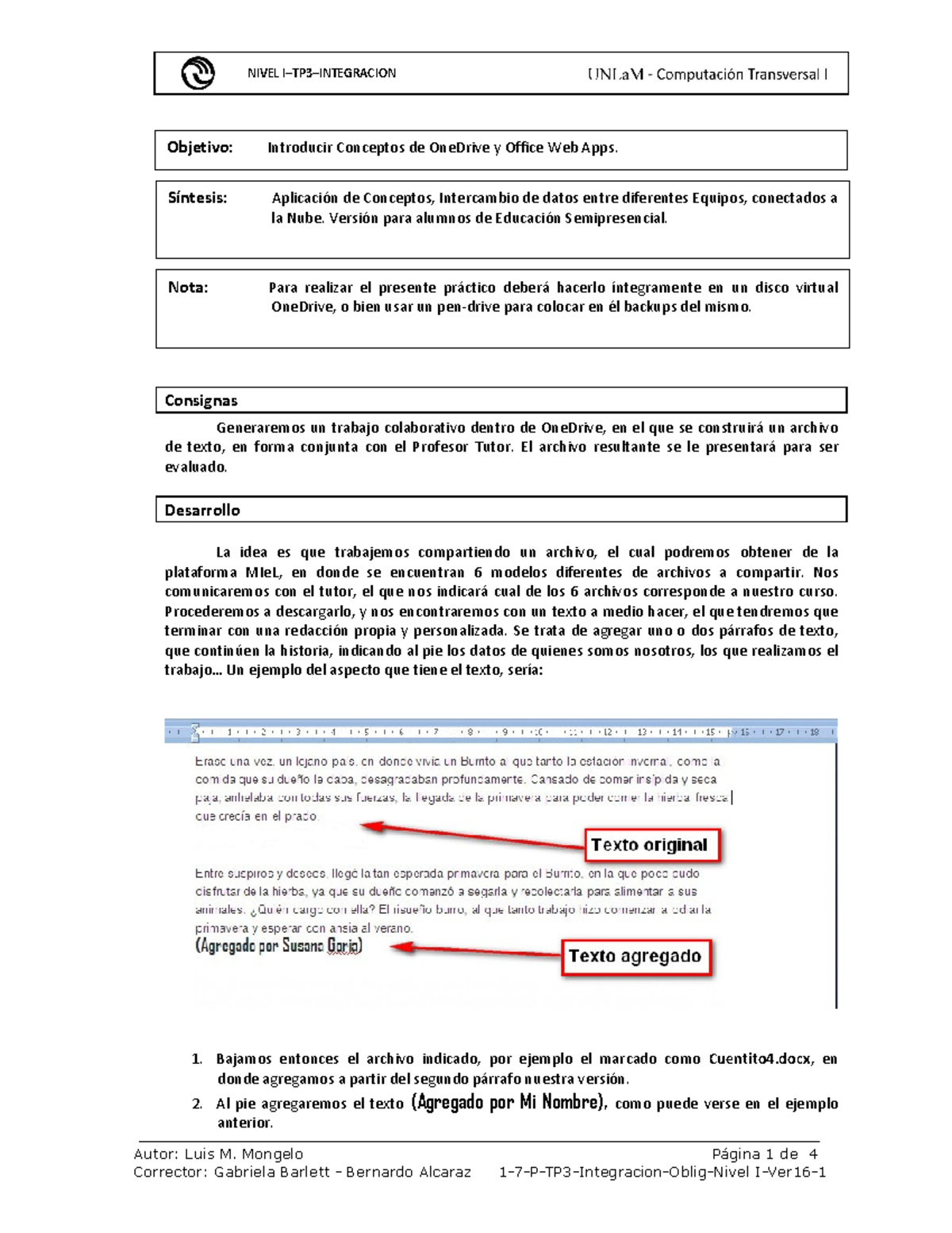 trabajo practico integración Computacion nivel 1 Unlam - - Studocu