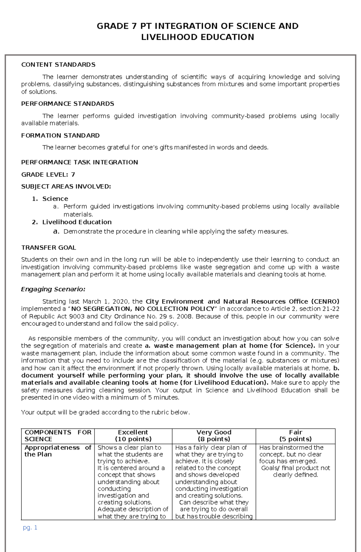 Grade-7-PT- Integration 1st - GRADE 7 PT INTEGRATION OF SCIENCE AND ...