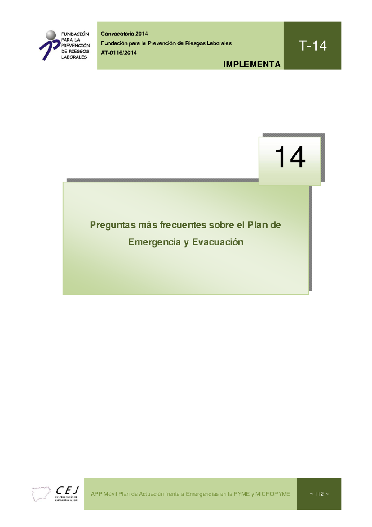 P14 - Tarea de desafios - Fundación para la Prevención de Riesgos Laborales AT-0116/ IMPLEMENTA ...