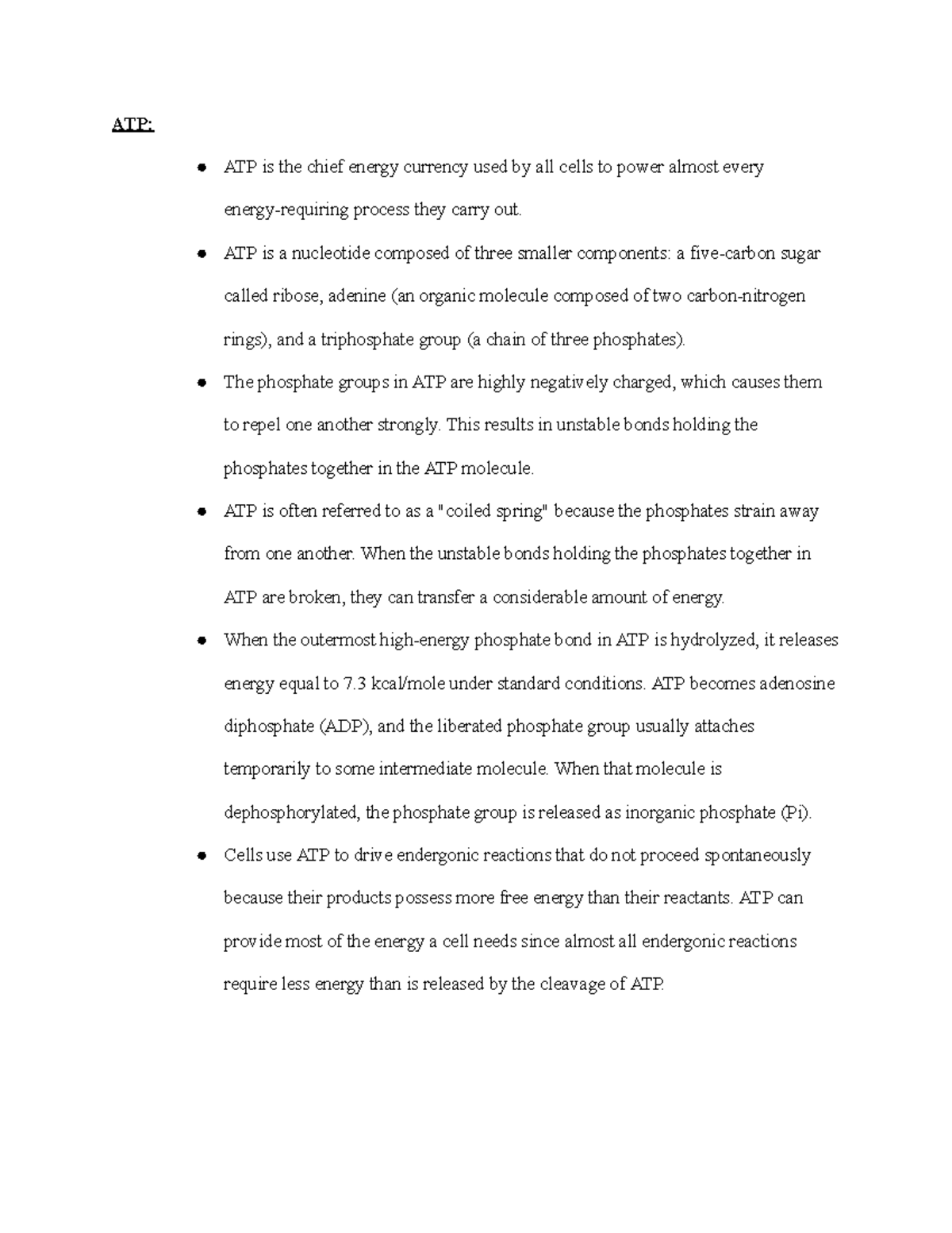Bio ATP Notes - ATP: ATP is the chief energy currency used by all cells ...