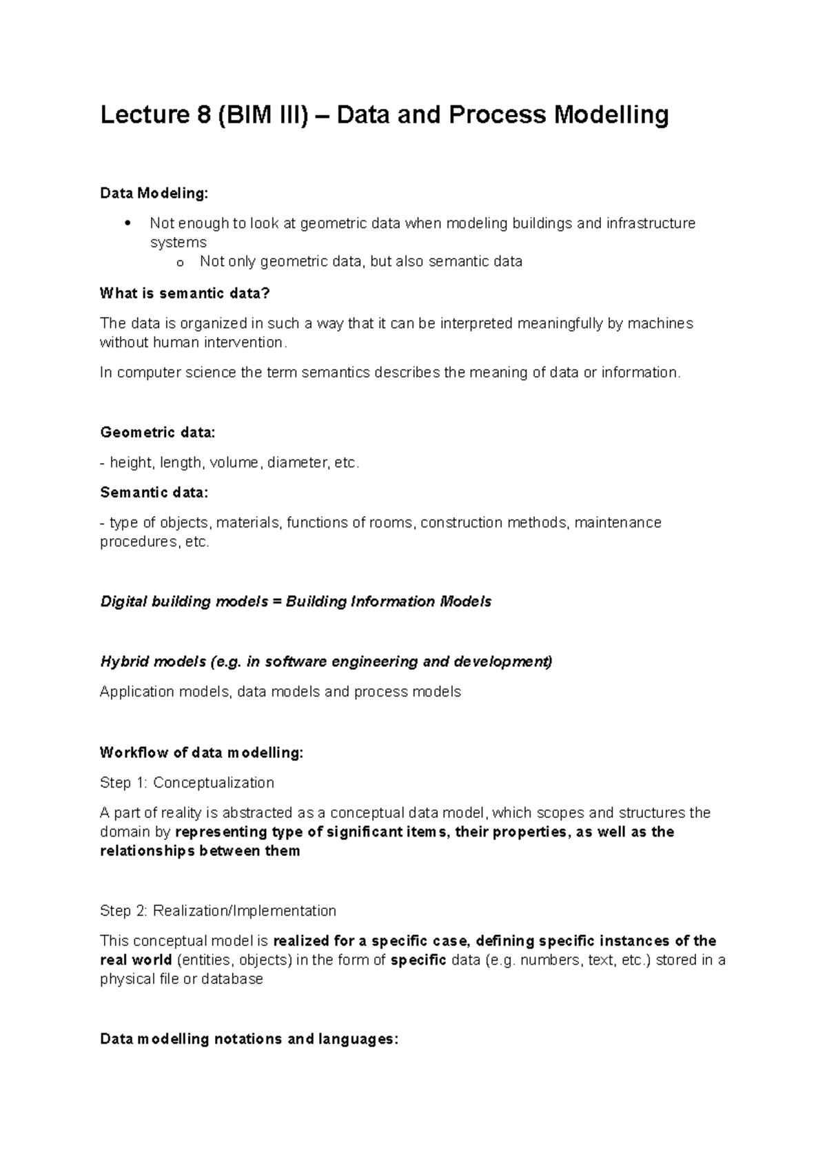 Lecture 8 (BIM III) – Data and Process Modelling Lecture Notes ...