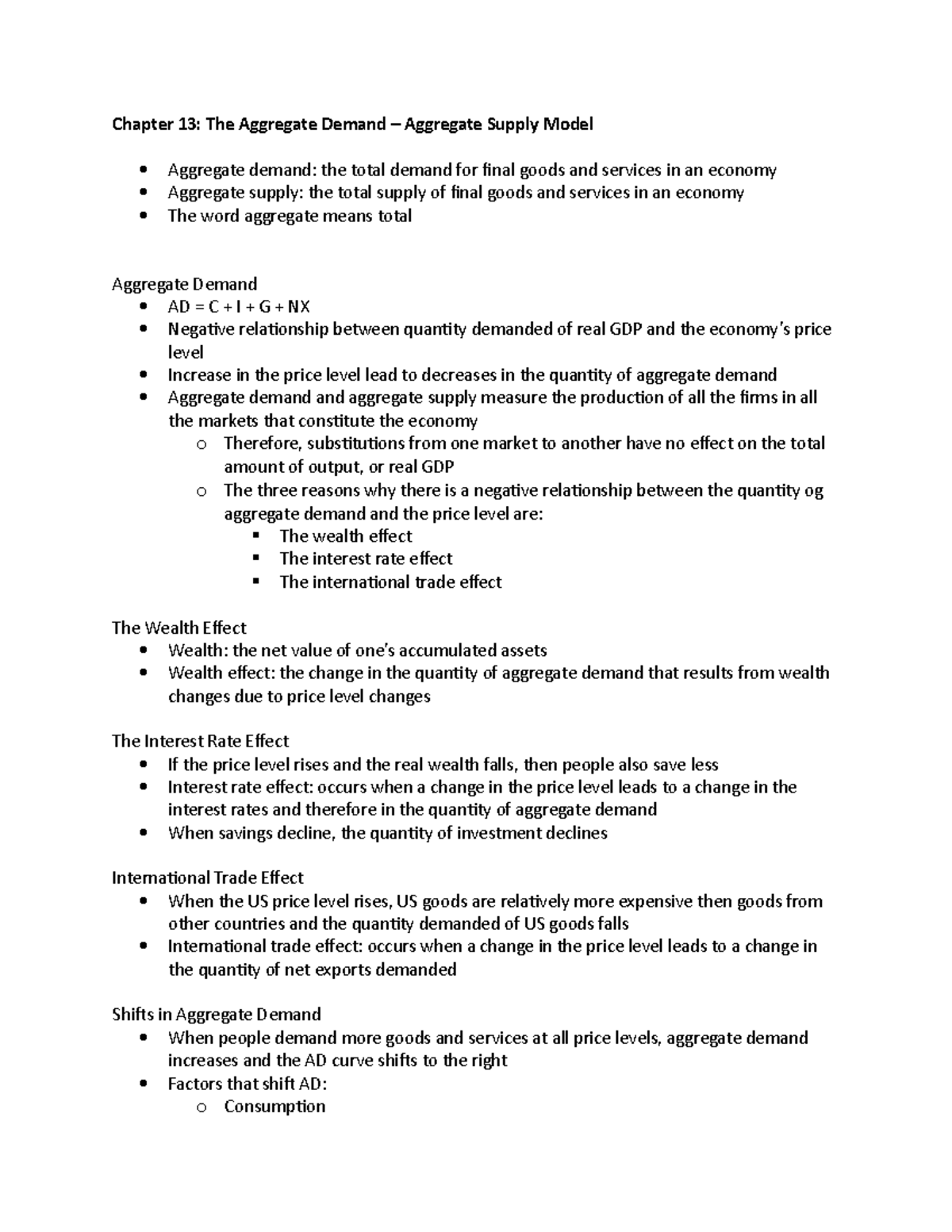 Chapter 13 Texbook Notes (Aggregate Demand - Aggregate Supply Model ...