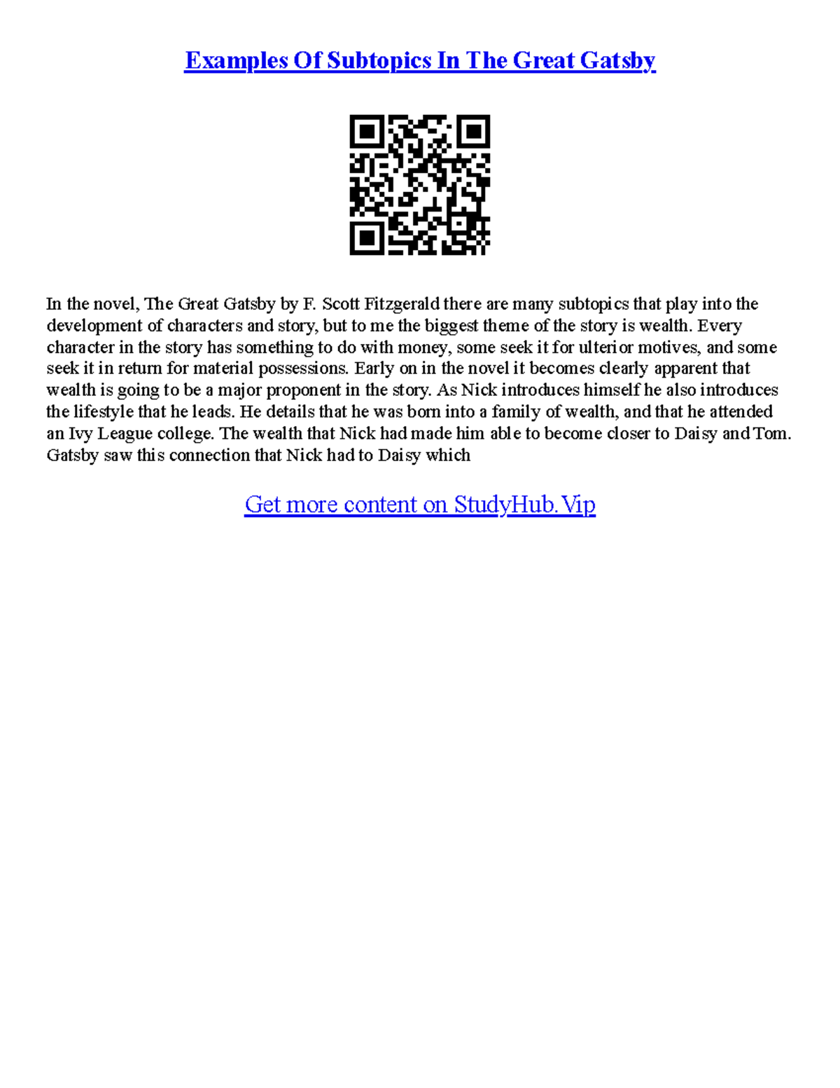 The Great Gatsby Essay Topics - Examples Of Subtopics In The Great ...