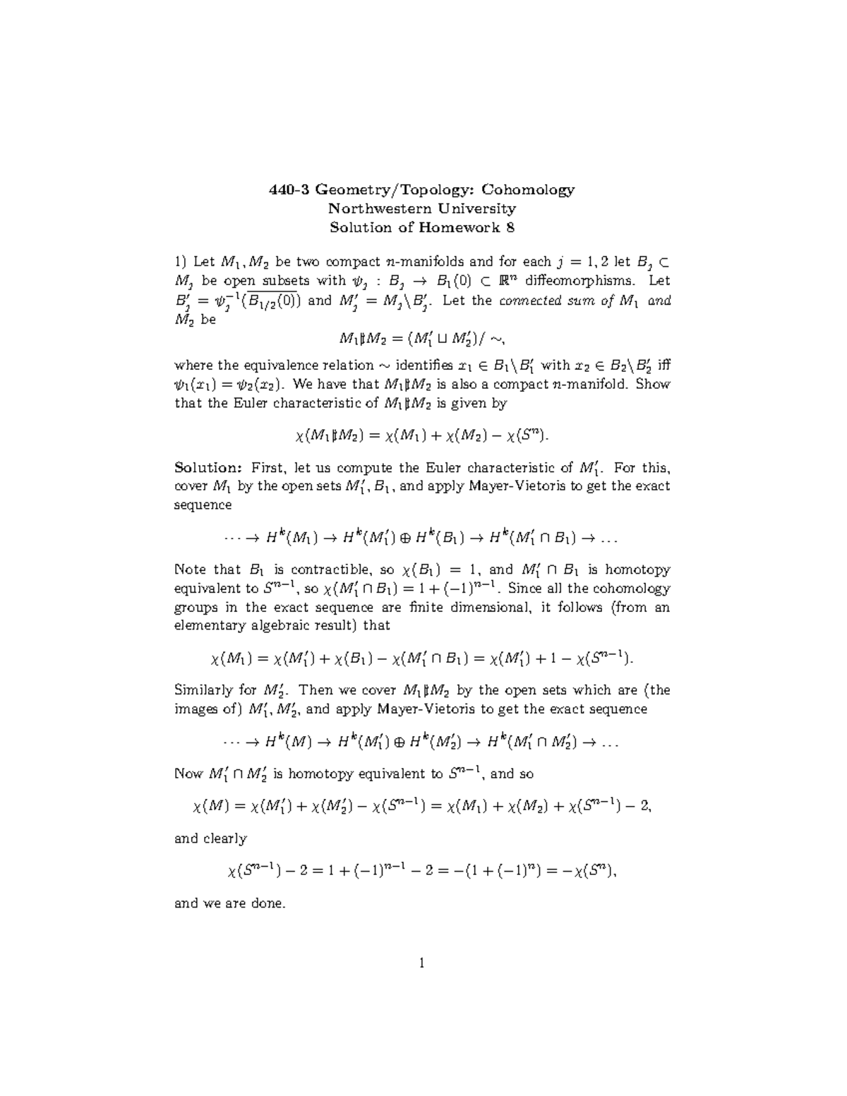 440-3 Geometry Topology Cohomology Homework 8 solution - 440-3 Geometry ...