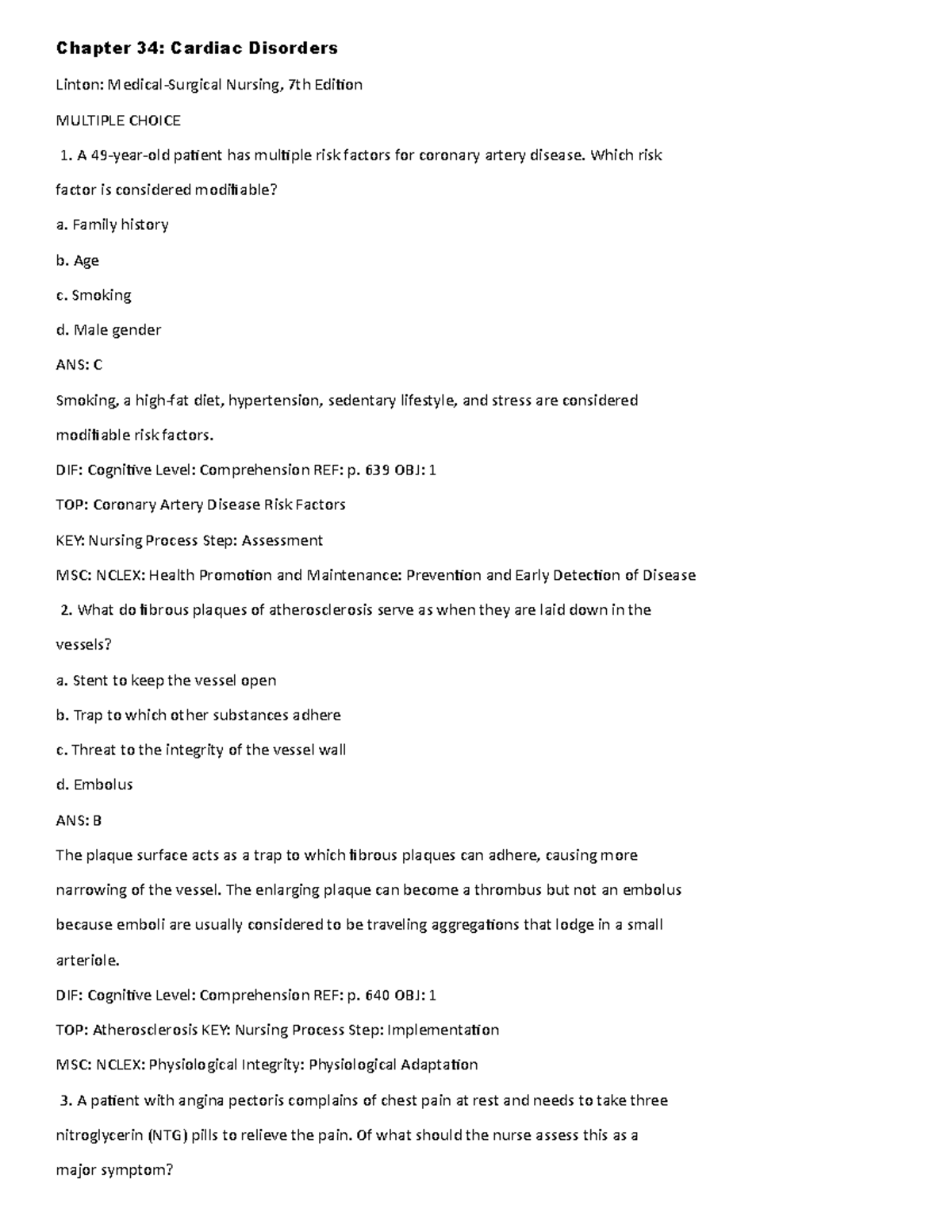 Chapter 34 CArdiac Disorder - Chapter 34: Cardiac Disorders Linton ...