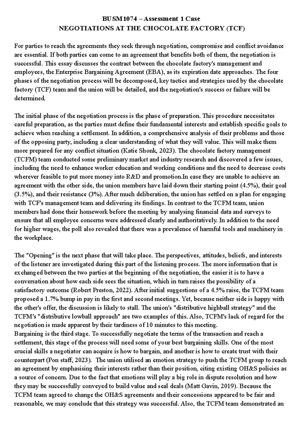 Negotiation and Conflict Resolution Ass 1 - BUSM1074 – Assessment 1 ...