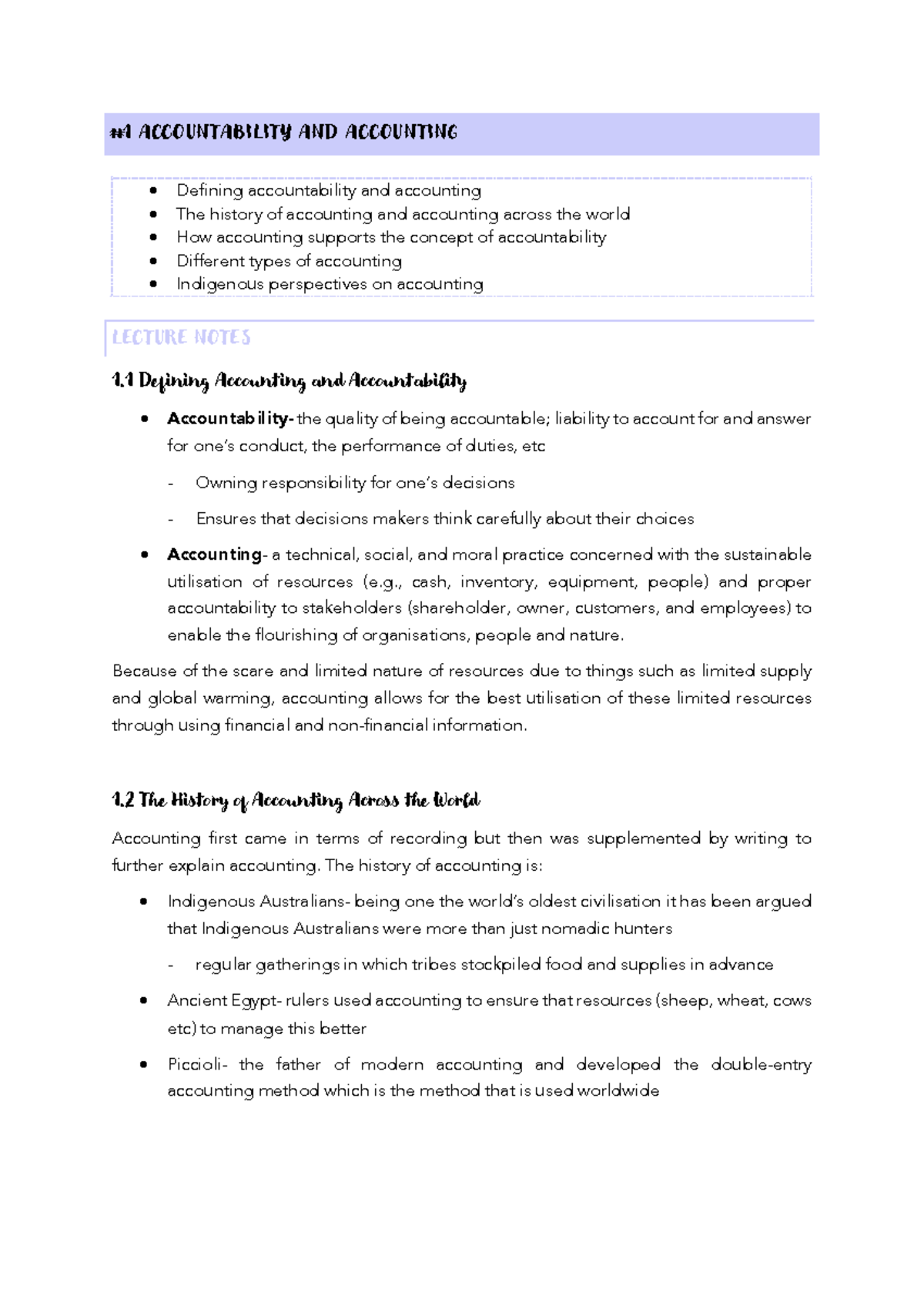 Wk2 aaa notes - #1 ACCOUNTABILITY AND ACCOUNTING Defining ...