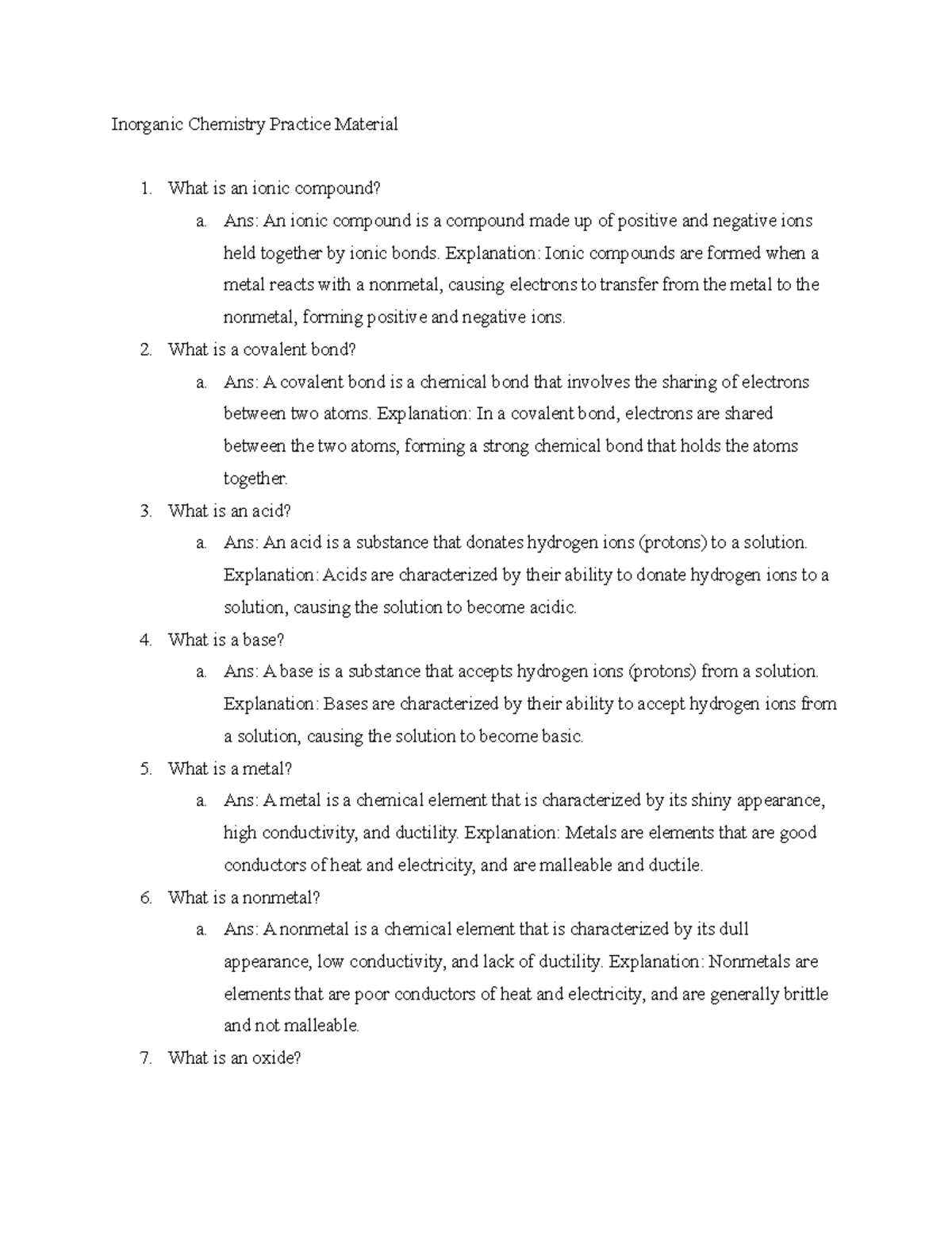 Inorganic Chemistry Practice Material - Ans: An ionic compound is a ...