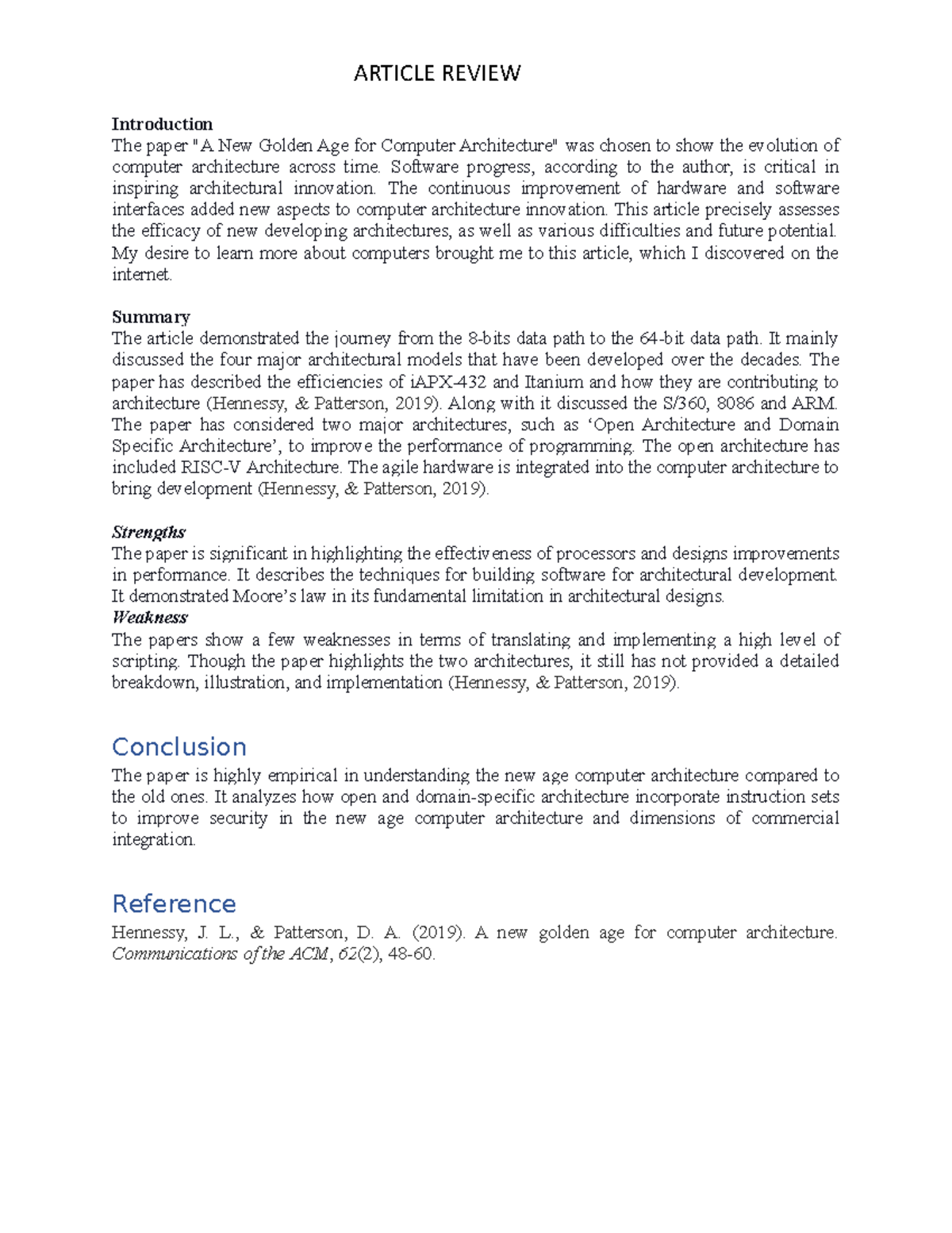 Article Review 2 - ARTICLE REVIEW Introduction The paper "A New Golden ...