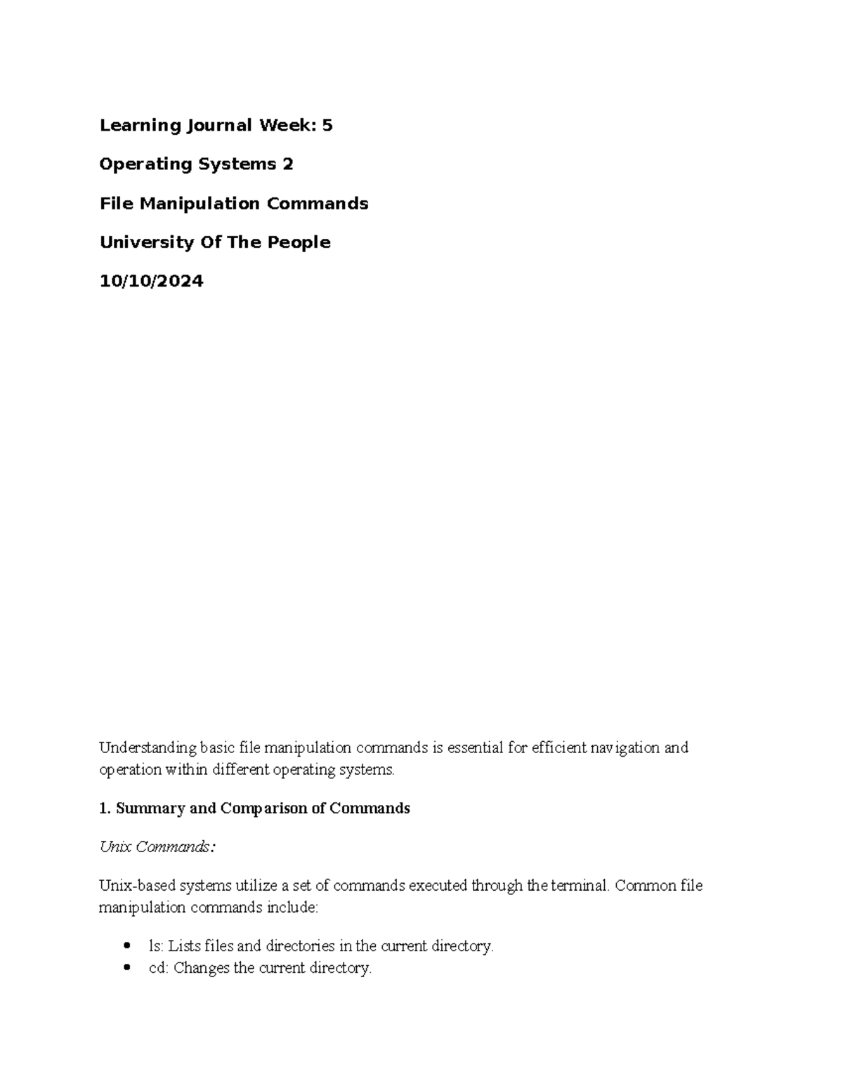 Operating systems 2 unit 5 learning journal - Learning Journal Week: 5 Operating Systems 2 File ...