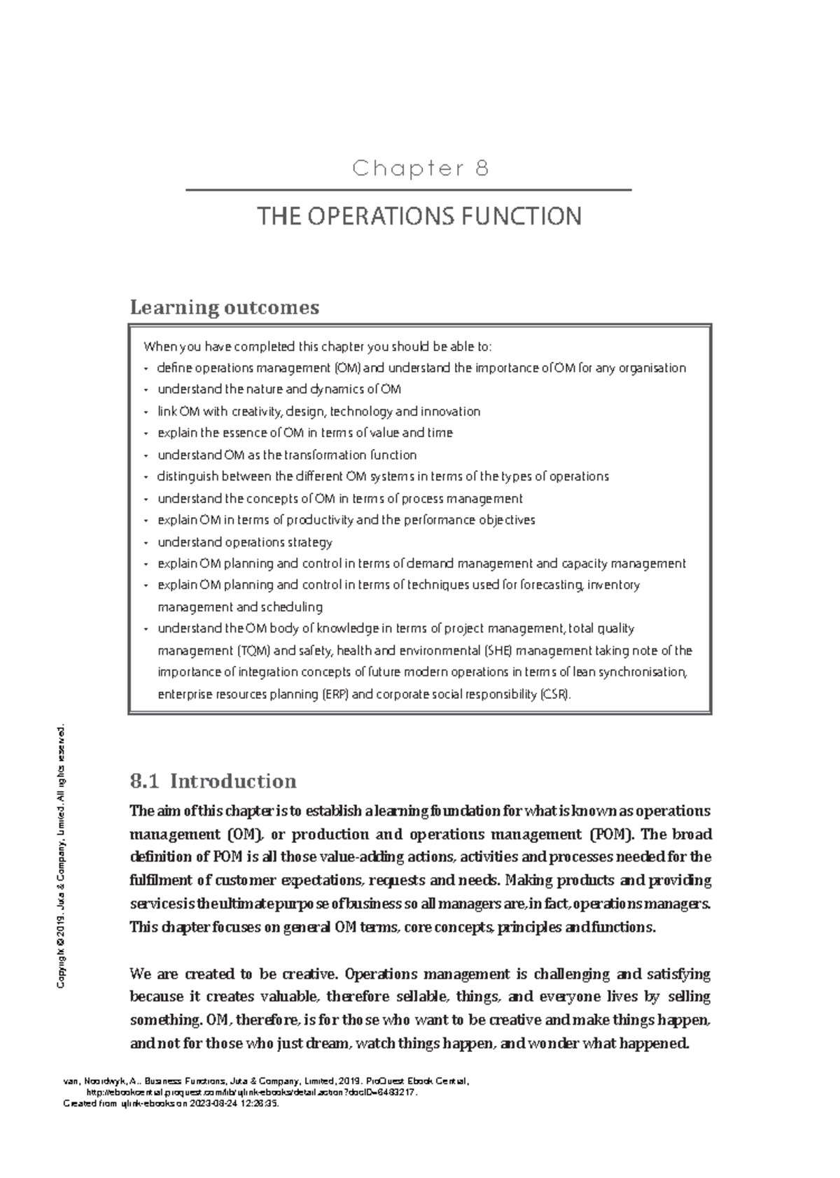 13 - book - C h a p t e r 8 THE OPERATIONS FUNCTION Learning outcomes When you have completed ...