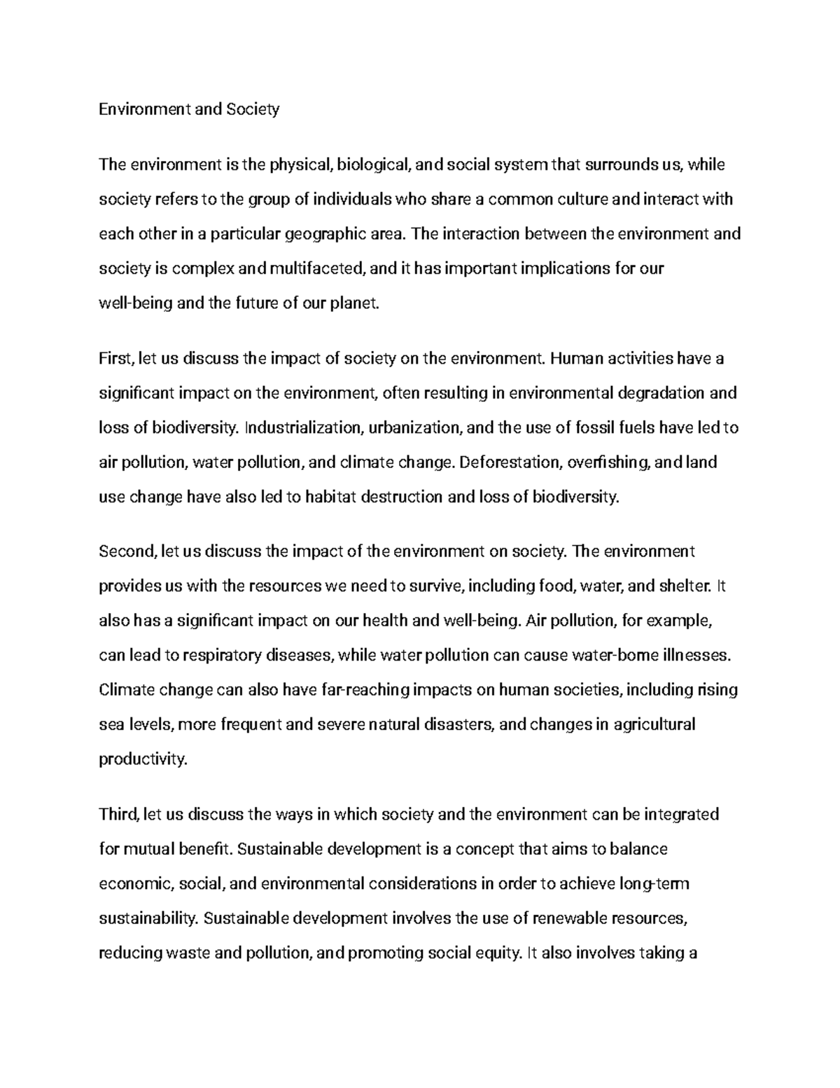 Environment and Society - The interaction between the environment and ...