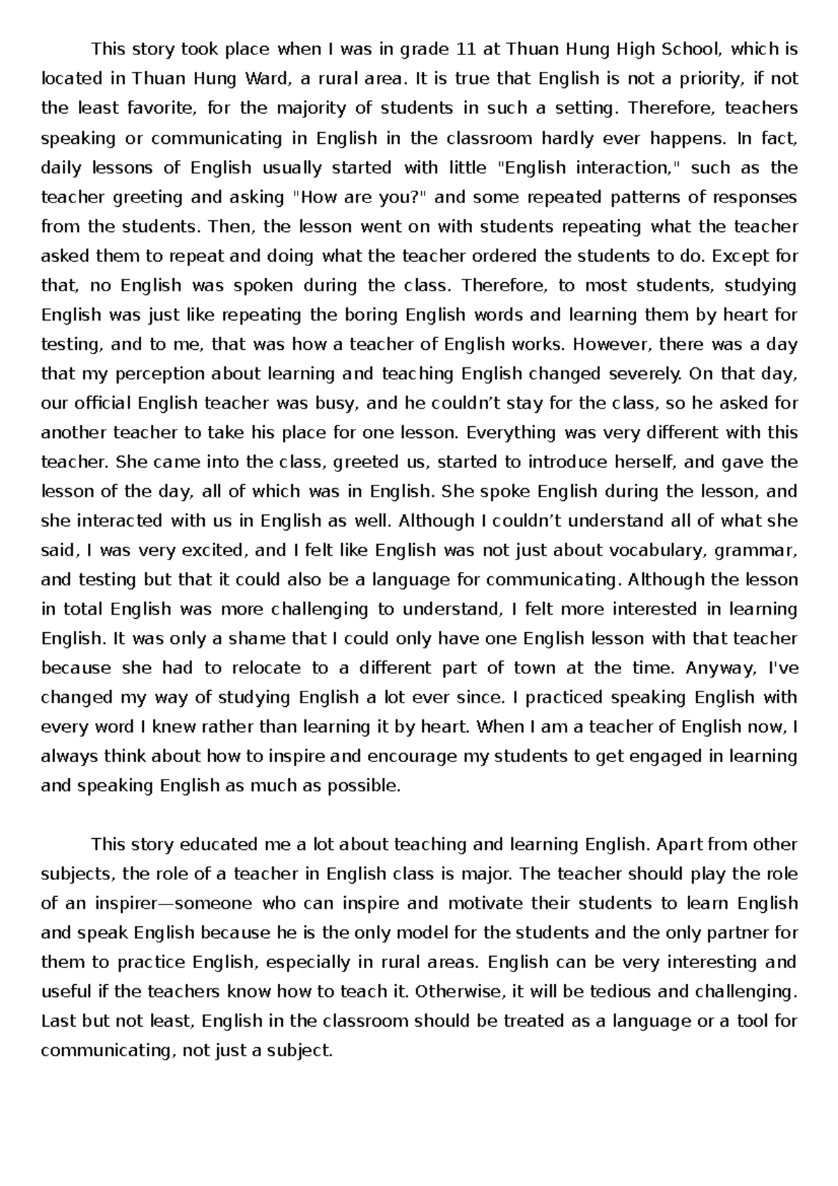 Assignment 1 - Personal Story About Communication IN EFL Classroom ...