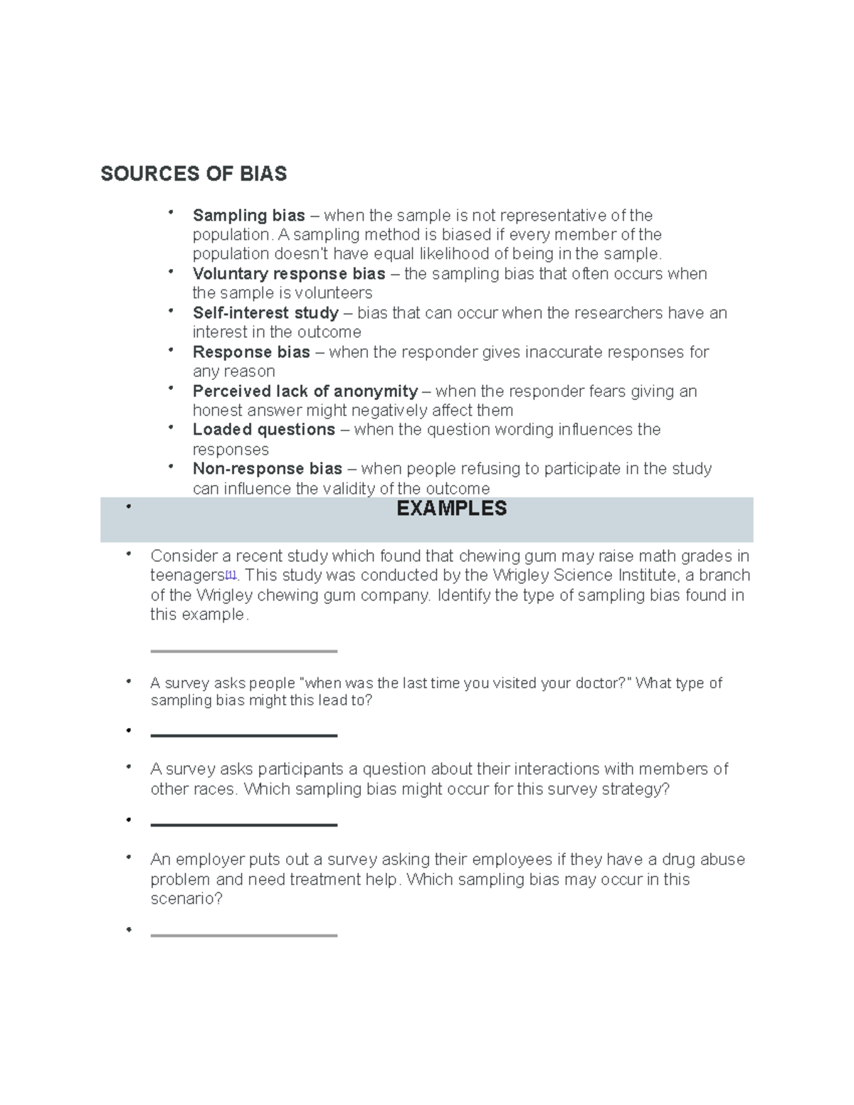 Statistical Methods Chapter 8 Notes - SOURCES OF BIAS Sampling bias ...