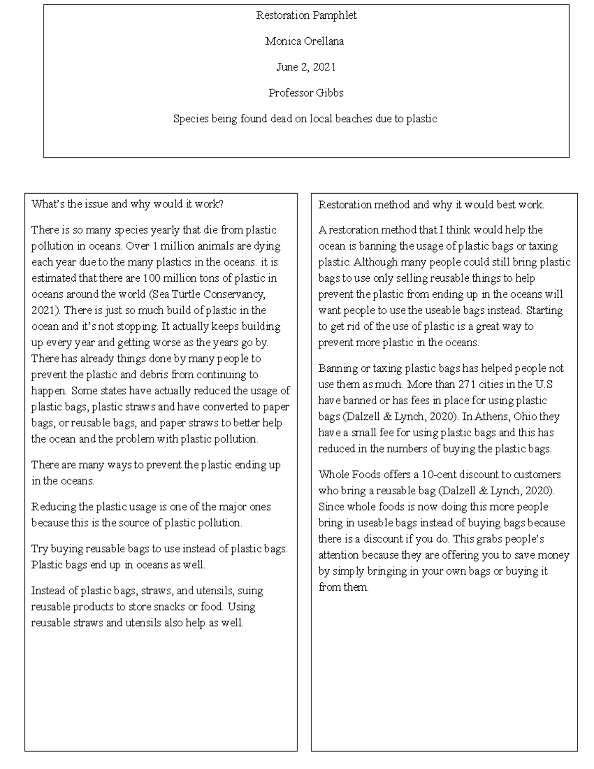 Morellana-BIO-220-Restoration - Restoration method and why it would ...