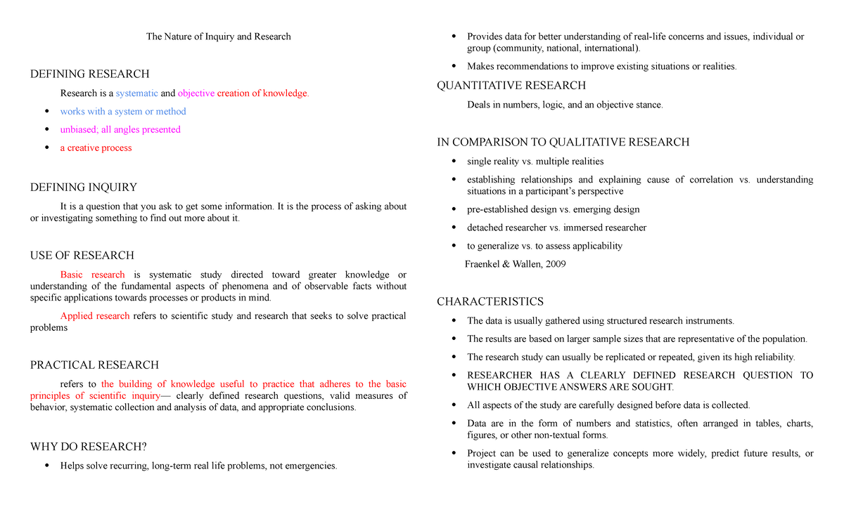 Reserts 2-notes - Pr2 Notes - The Nature of Inquiry and Research ...