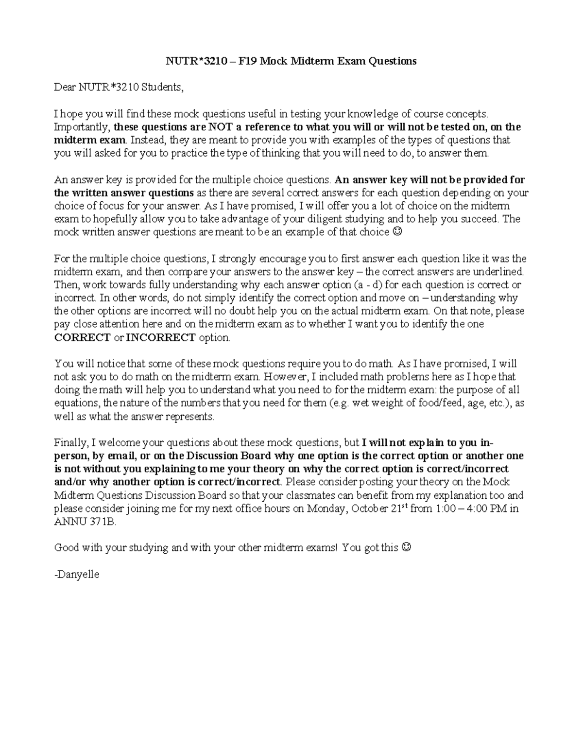 Midterm 20 October 2019, questions and answers - Warning: TT: undefined function: 32 NUTR*3210 ...