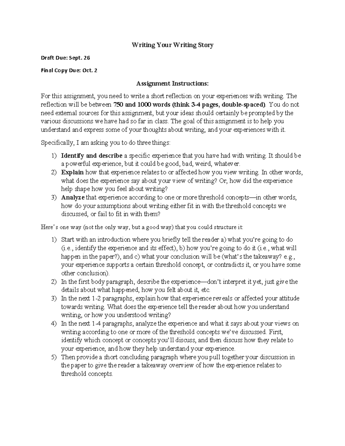 Writing Your Writing Story Assignment Description-2 - Writing Your ...