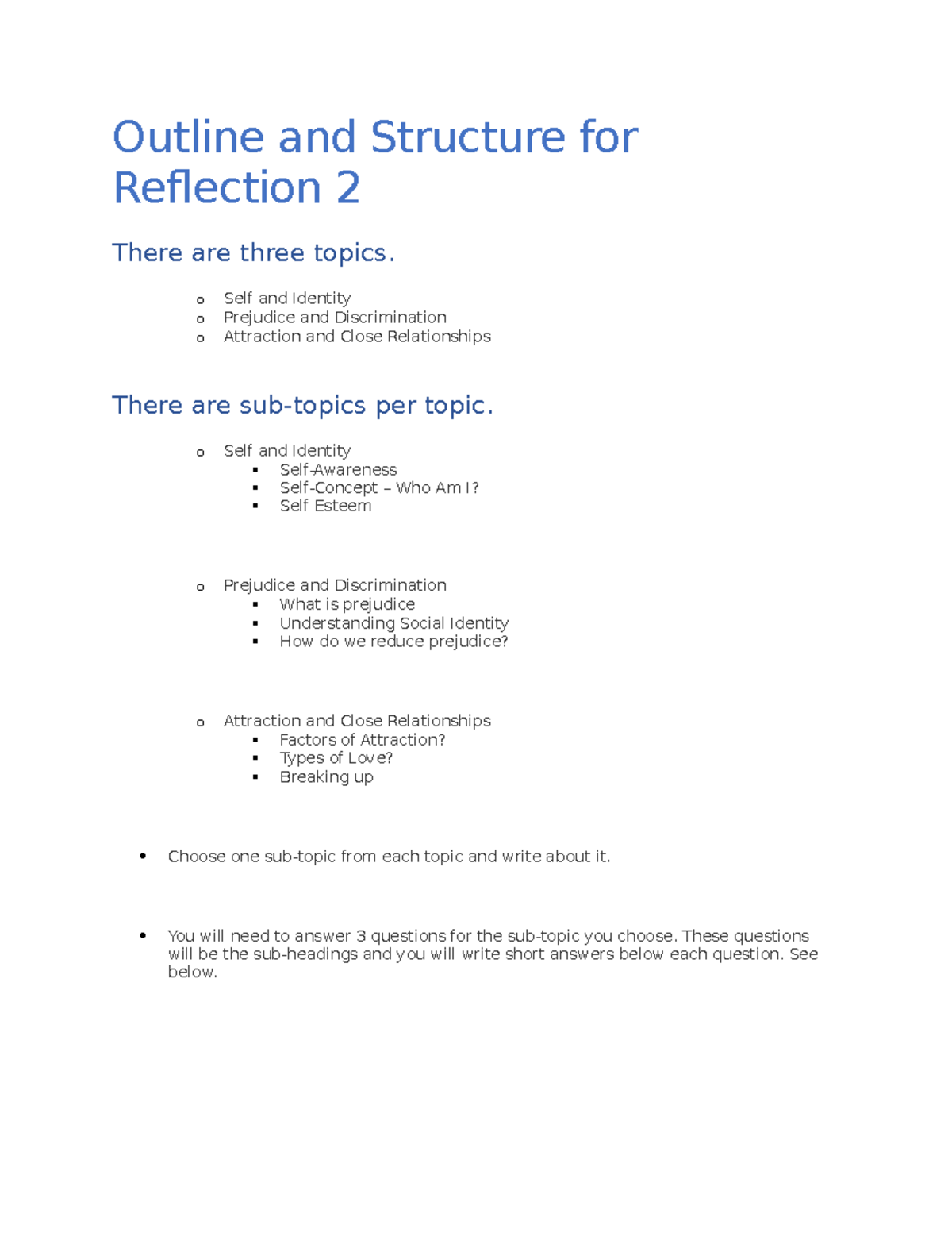 Outline and Structure for Reflection 2 2023 - Outline and Structure for ...
