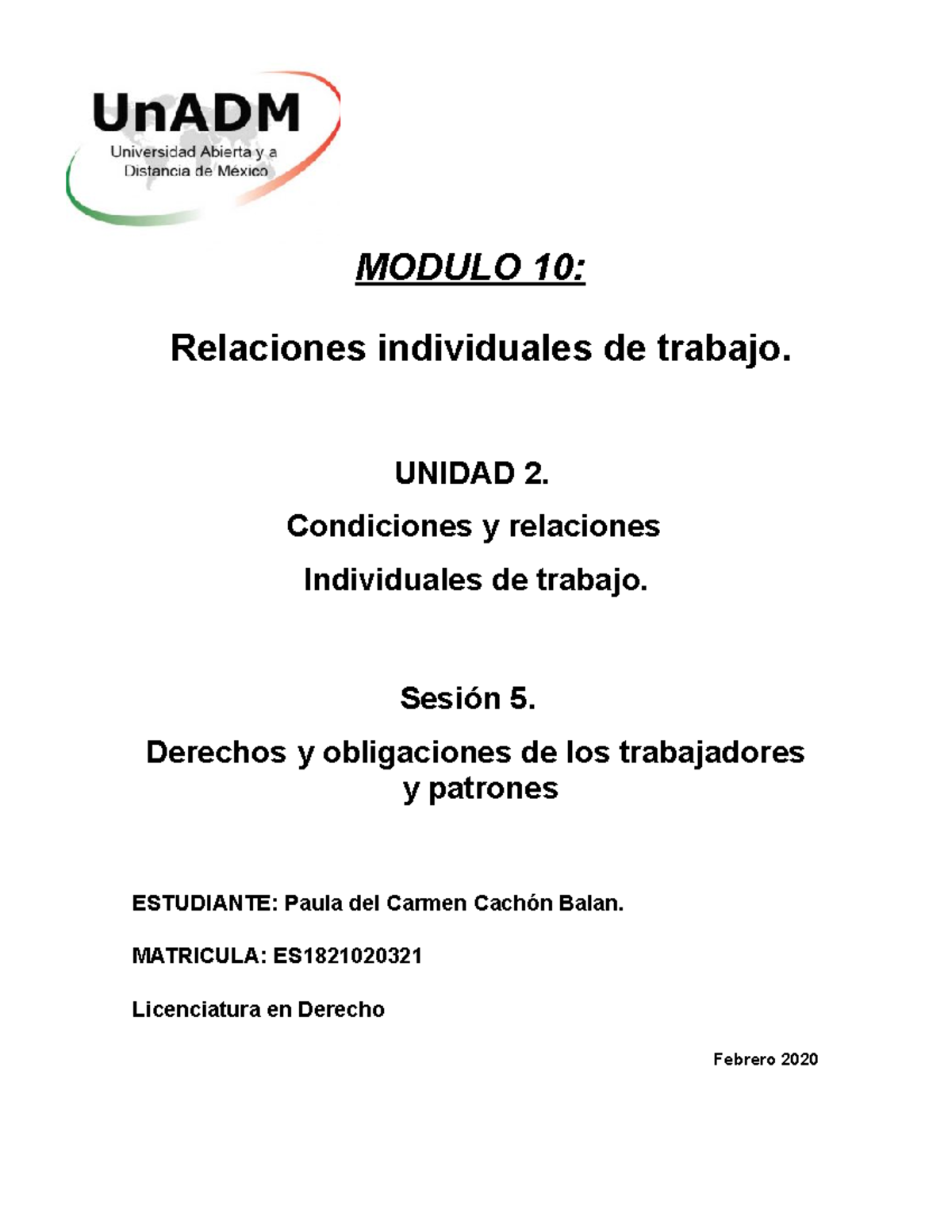 M10 U2 S5 PACB - DERECHO LABORAL - MODULO 10: Relaciones individuales de trabajo. UNIDAD 2 ...