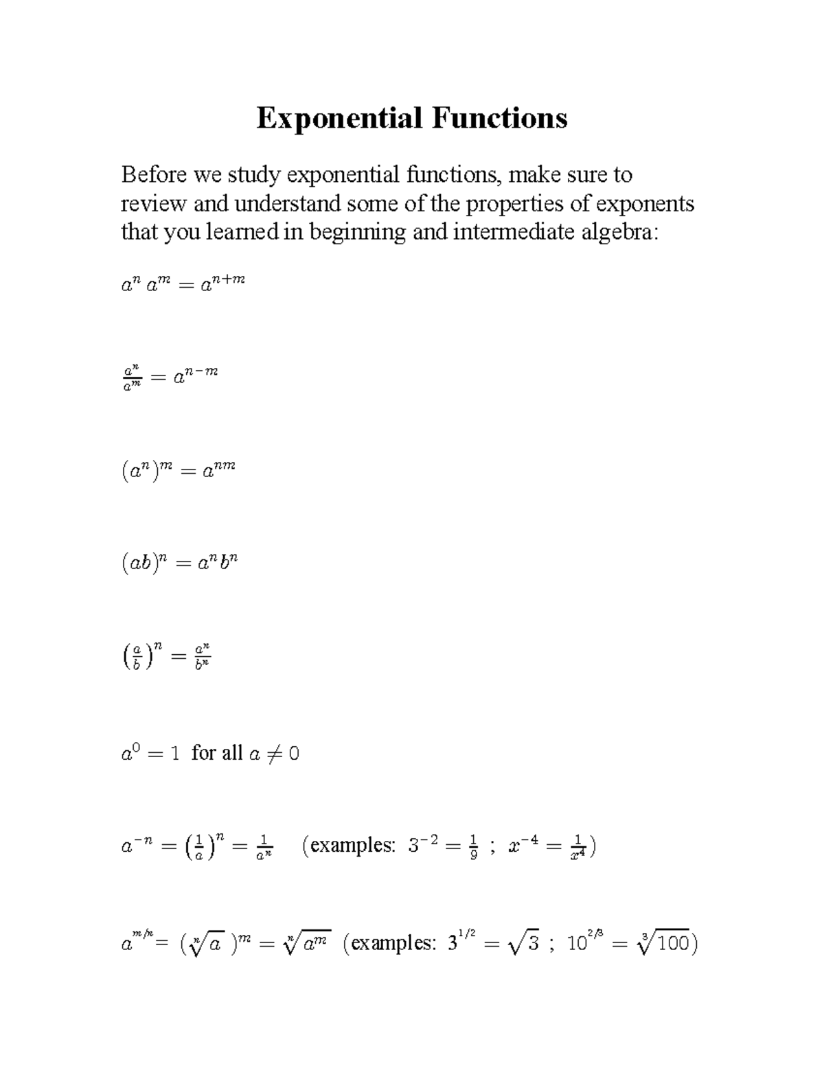 Exponential functions - Use the axes below and draw a graph of the ...