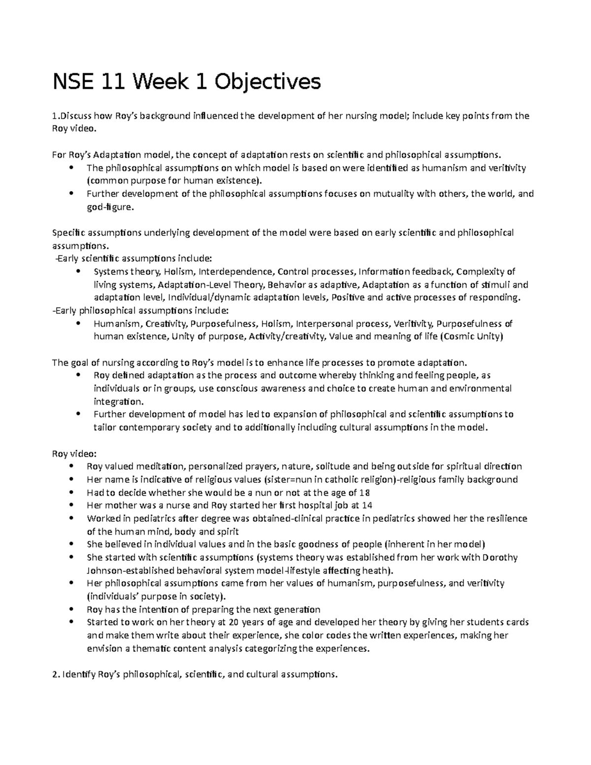 NSE 11 Week 1 - NSE 11 Week 1 Objectives 1 how Roy’s background ...