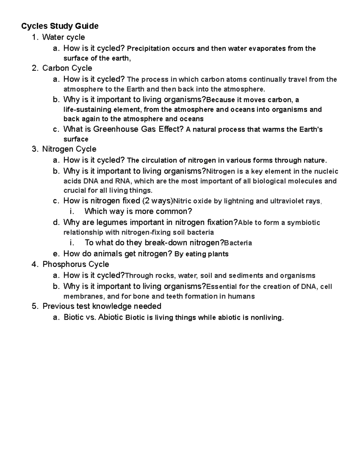 Copy of Study guide-cycles - BIO344 - University of Texas - Studocu