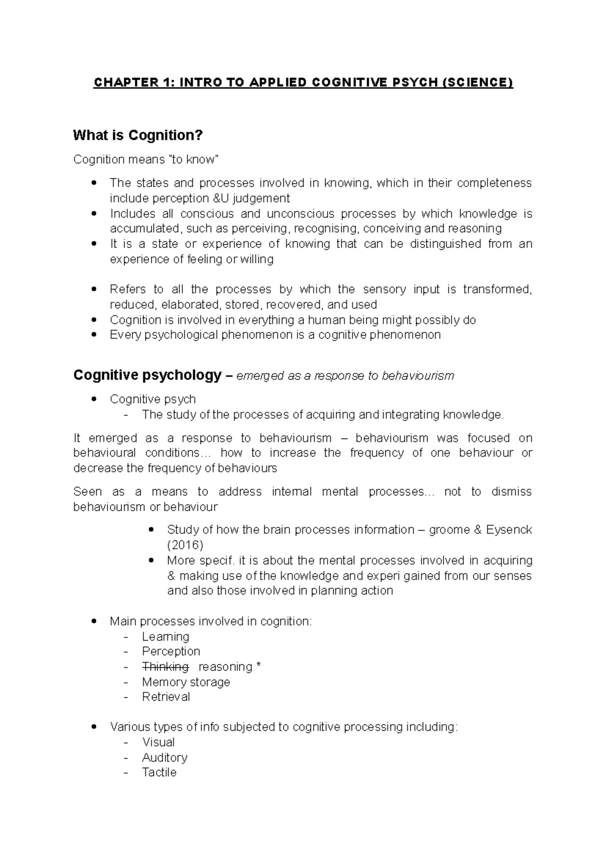 C1. Intro - CHAPTER 1: INTRO TO APPLIED COGNITIVE PSYCH (SCIENCE) What ...