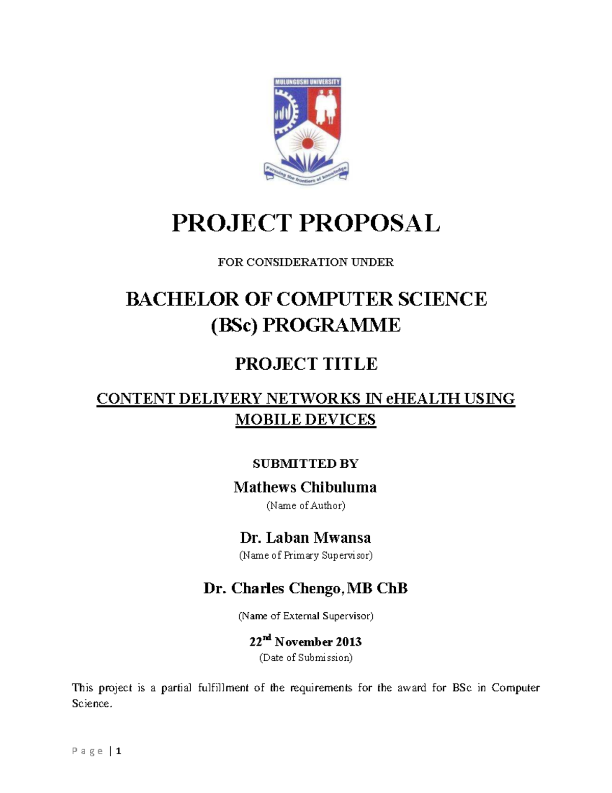 P a g e 1 Project Proposal FOR Considera - PROJECT PROPOSAL FOR ...