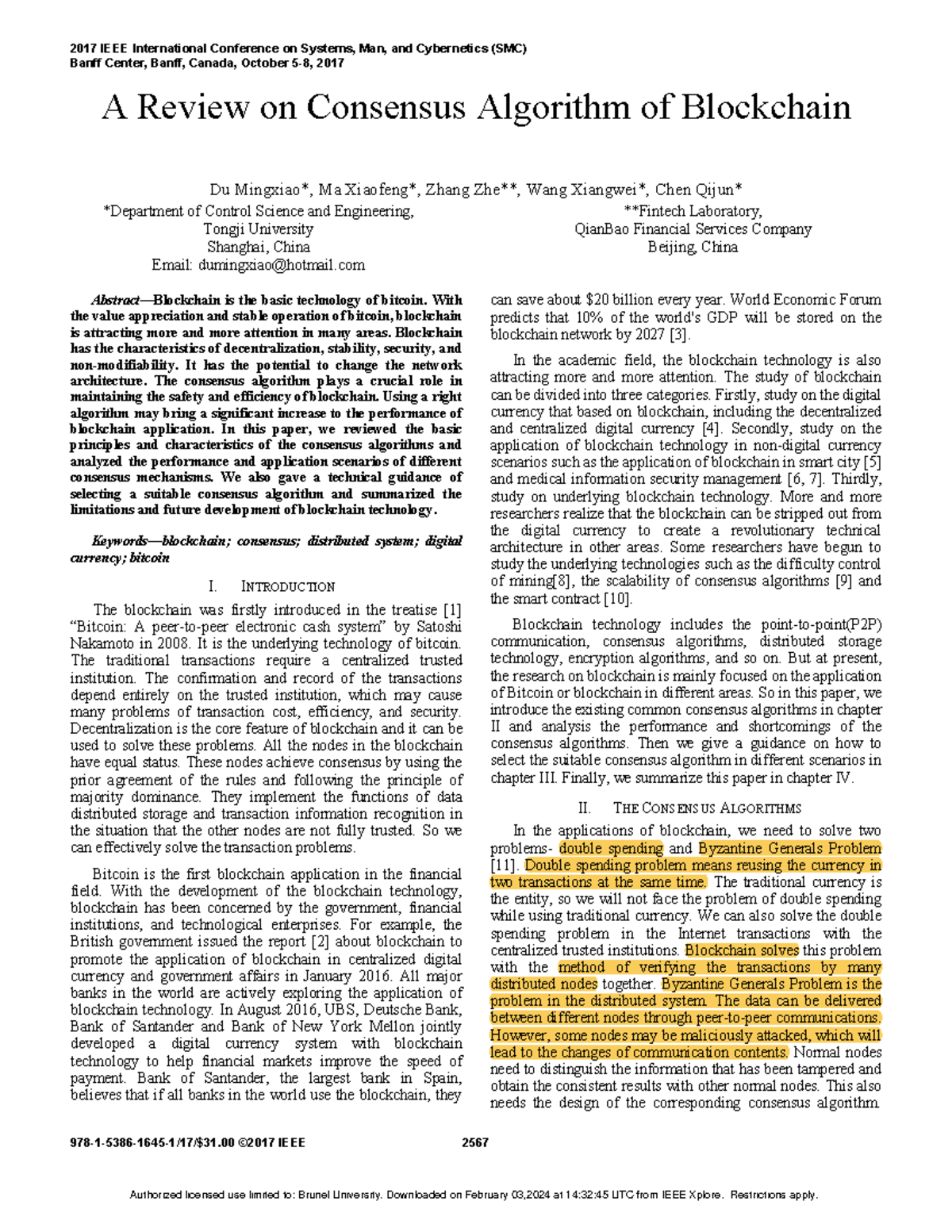 A Review On Consensus Algorithm Of Blockchain A Review On Consensus Algorithm Of Blockchain Du