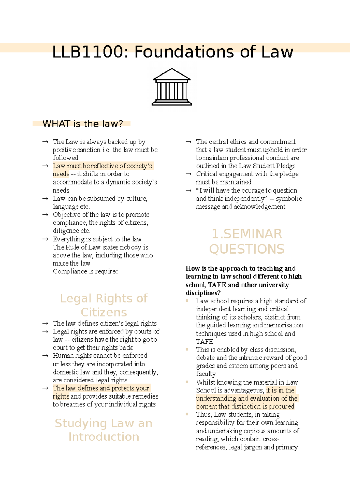 LLB1100 Foundations Notes - LLB1100: Foundations of Law WHAT is the law ...