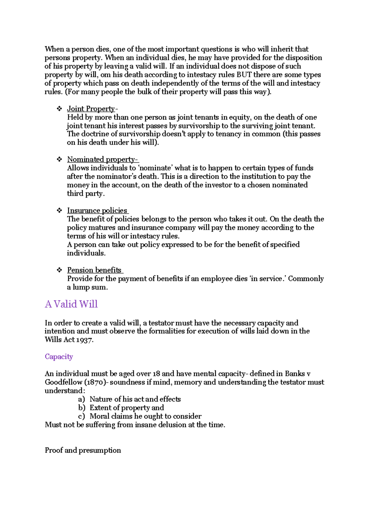 Wills part 1 - law lecture notes - When a person dies, one of the most ...