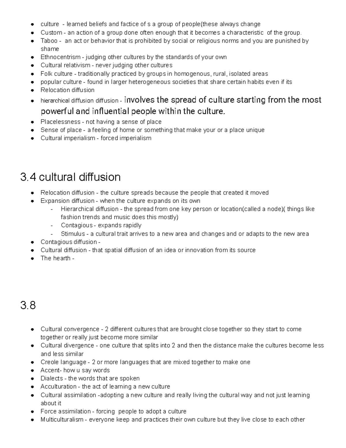 Untitled document - Ap human geography unit 3 all about cultures. it ...
