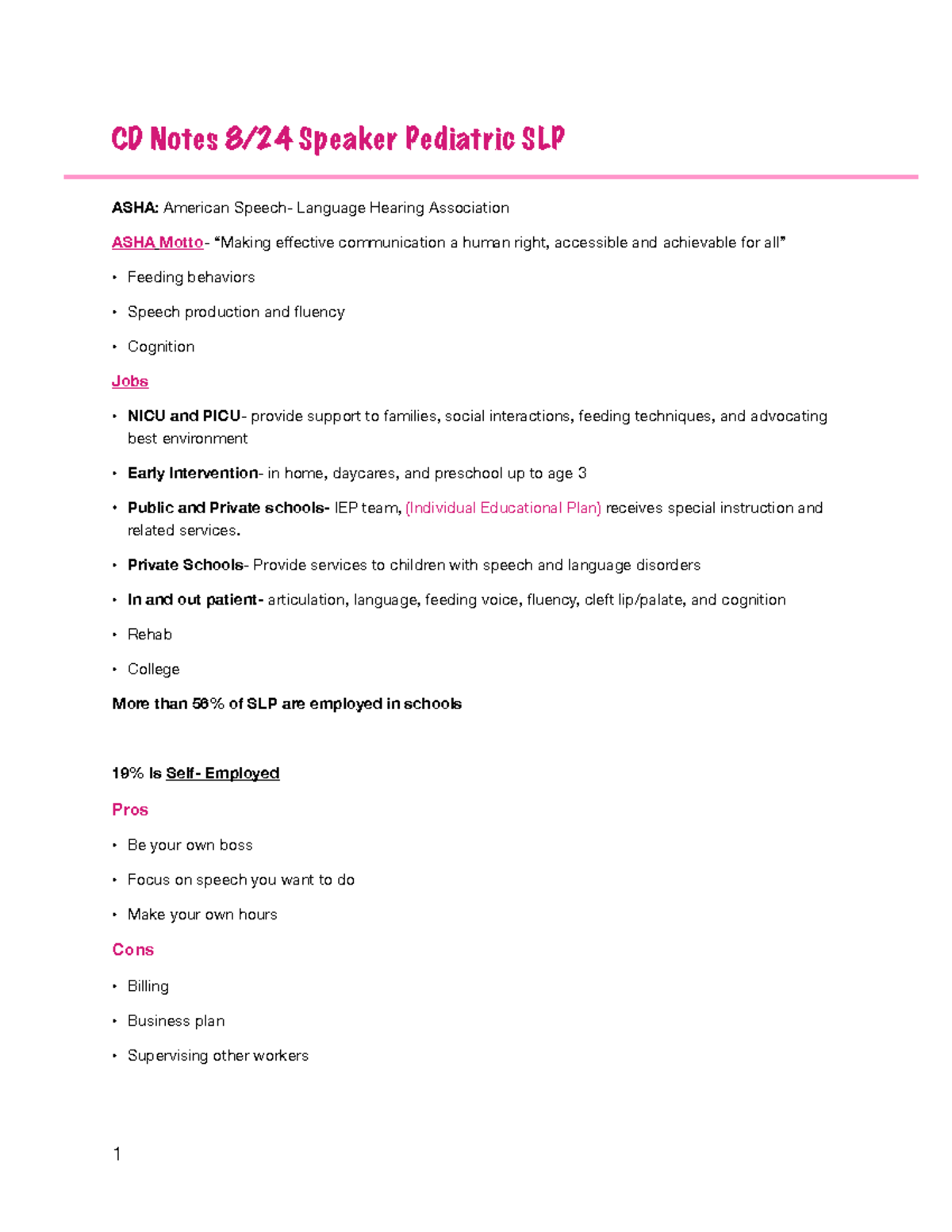 CD Speaker Pediatric SLP - CD Notes 8/24 Speaker Pediatric SLP ASHA ...