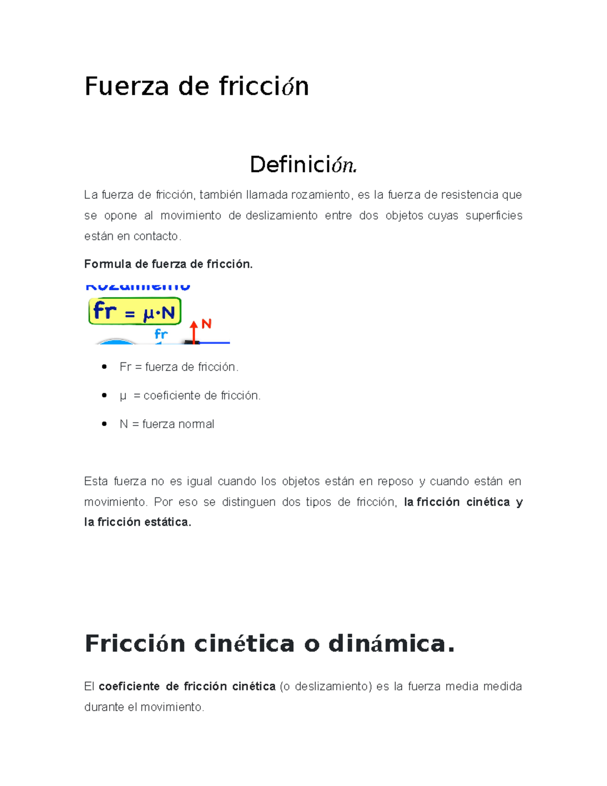 Fuerza de fricción - Fuerza de fricción Definición. La fuerza de ...