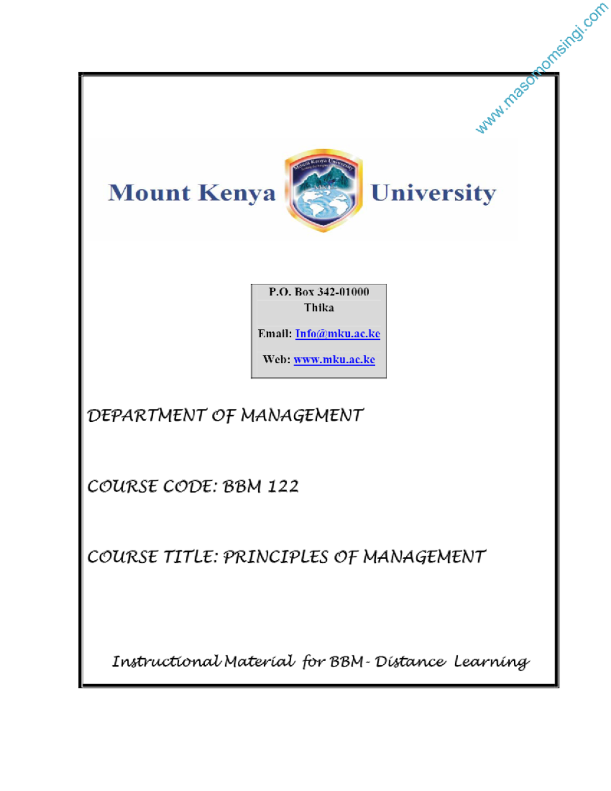 Principles OF Management Mount Kenya University (MKU) Notes - Masomo ...
