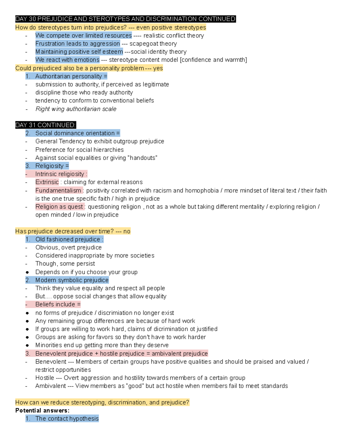Social psychology - exam 3 - DAY 30 PREJUDICE AND STEROTYPES AND ...