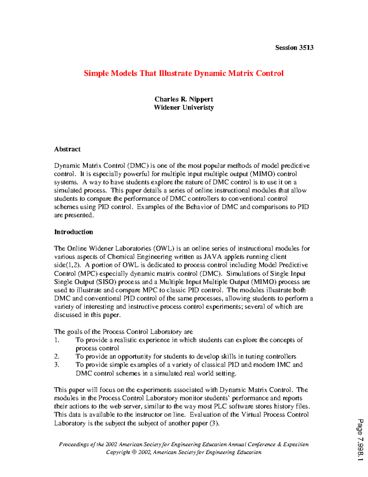 Simple modules that illustrate dynamic matrix control - Proceedings of ...