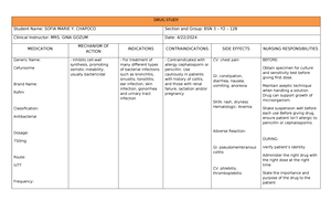 NCP, DRUG STUDY AND FDAR - Name of drug Mechanism of action Indication ...